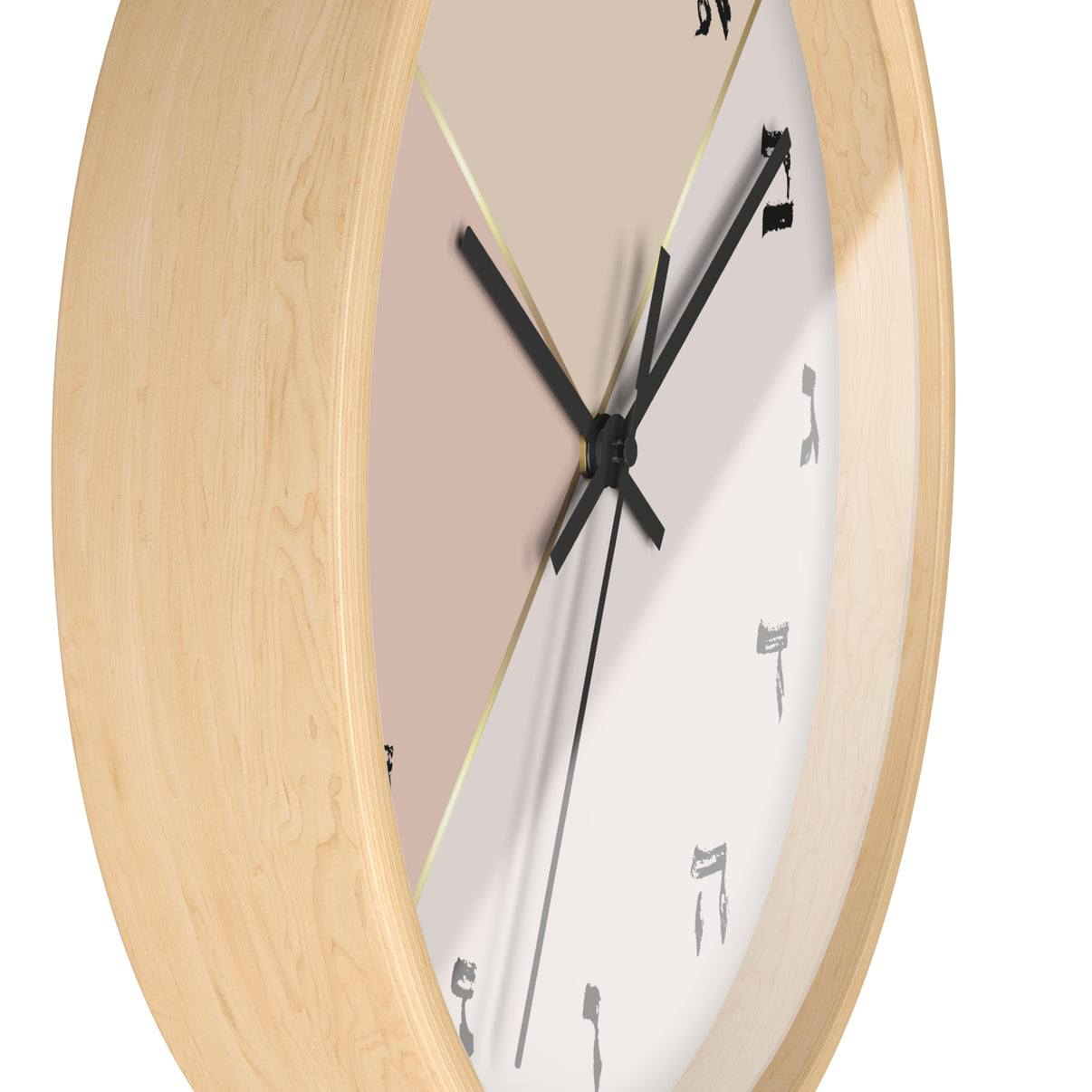 Hebrew letters wall clock with pastel and gold print tones – Ateret Designs