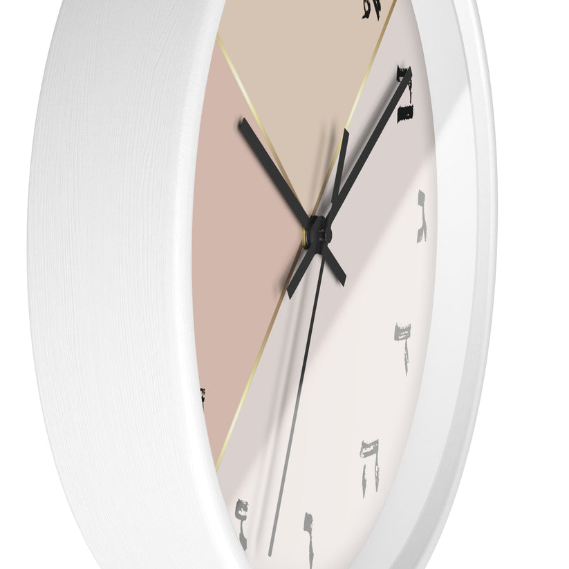 Hebrew letters wall clock with pastel and gold print tones – Ateret Designs