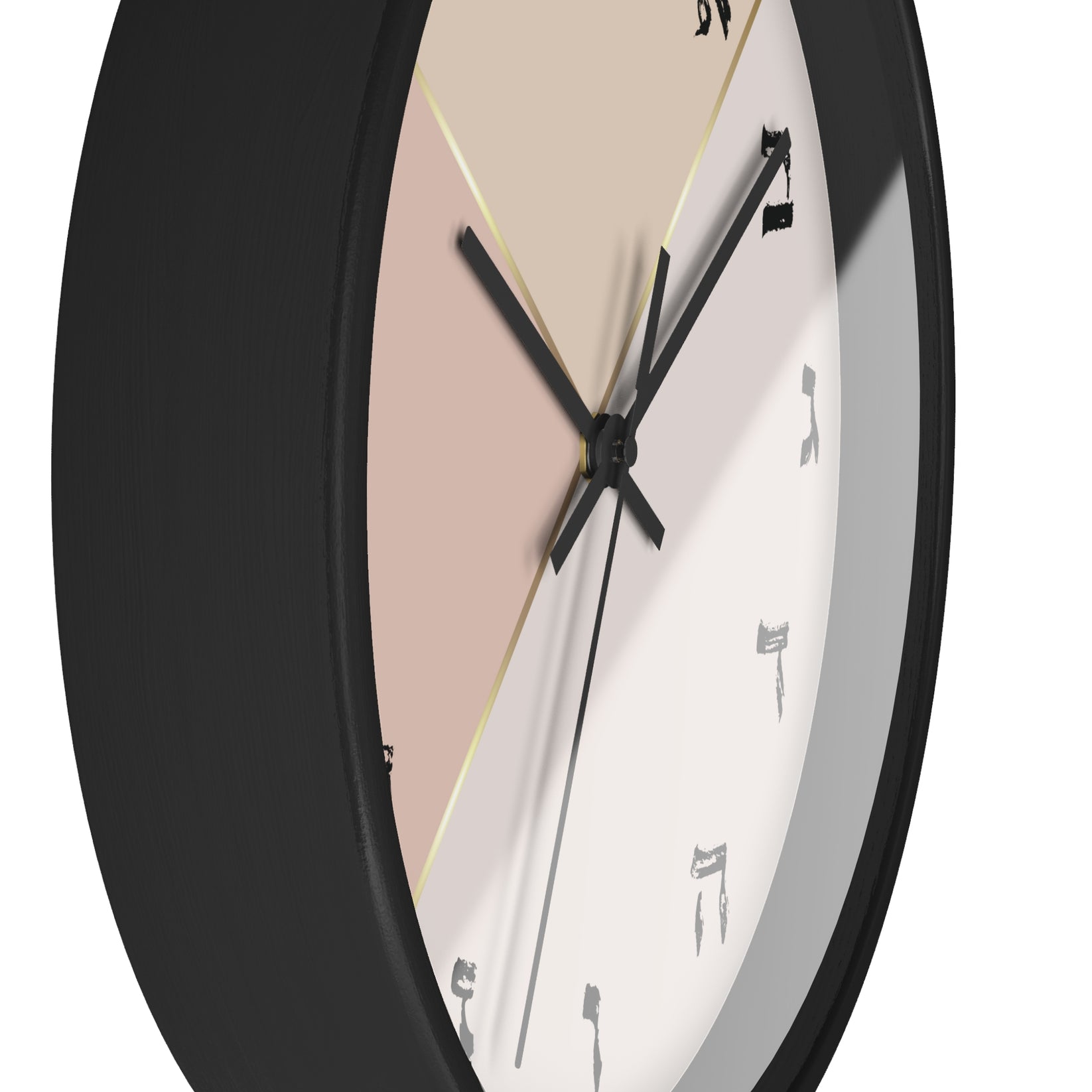Hebrew letters wall clock with pastel and gold print tones – Ateret Designs