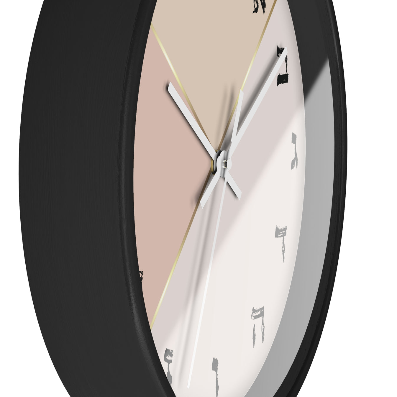 Hebrew letters wall clock with pastel and gold print tones – Ateret Designs
