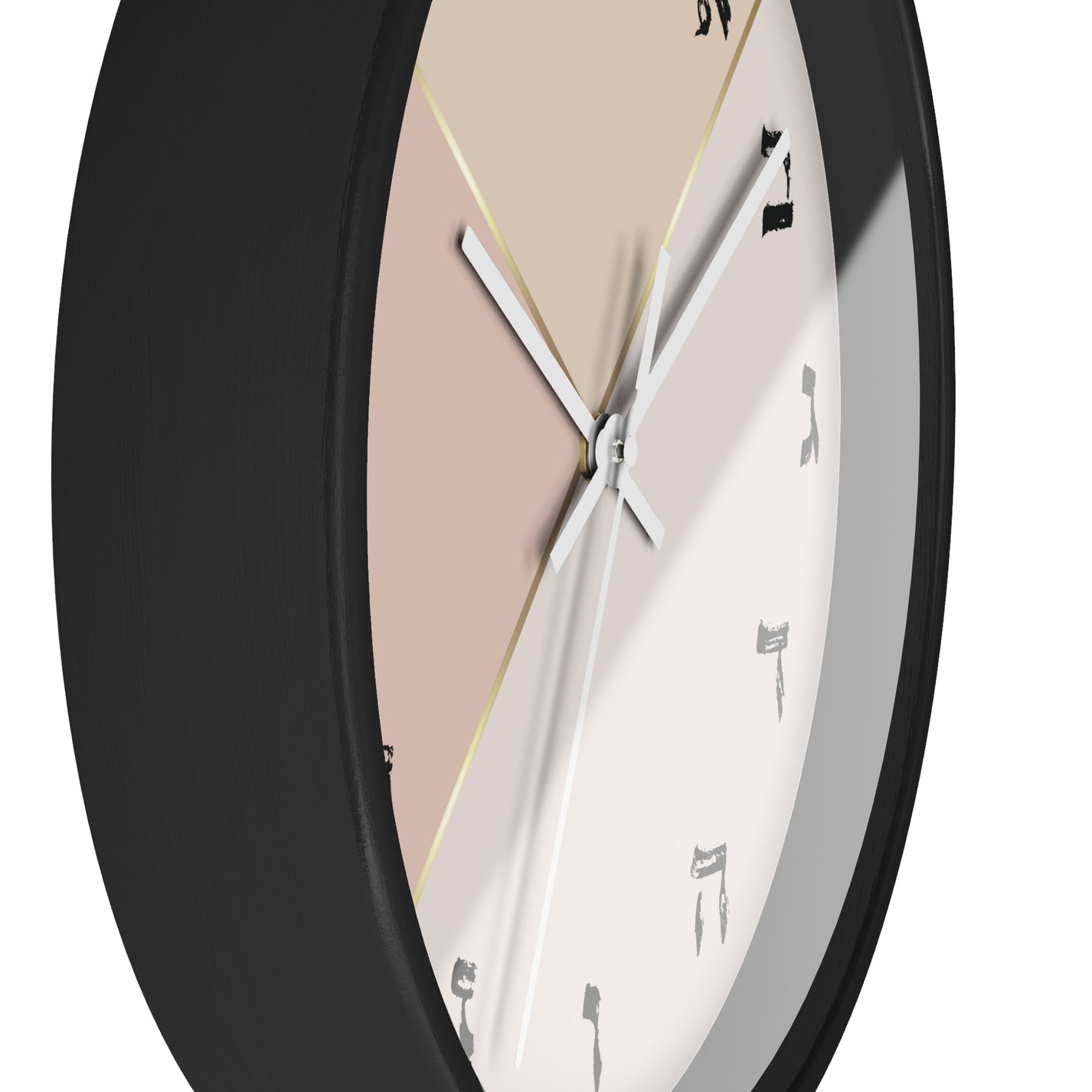 Hebrew letters wall clock with pastel and gold print tones – Ateret Designs