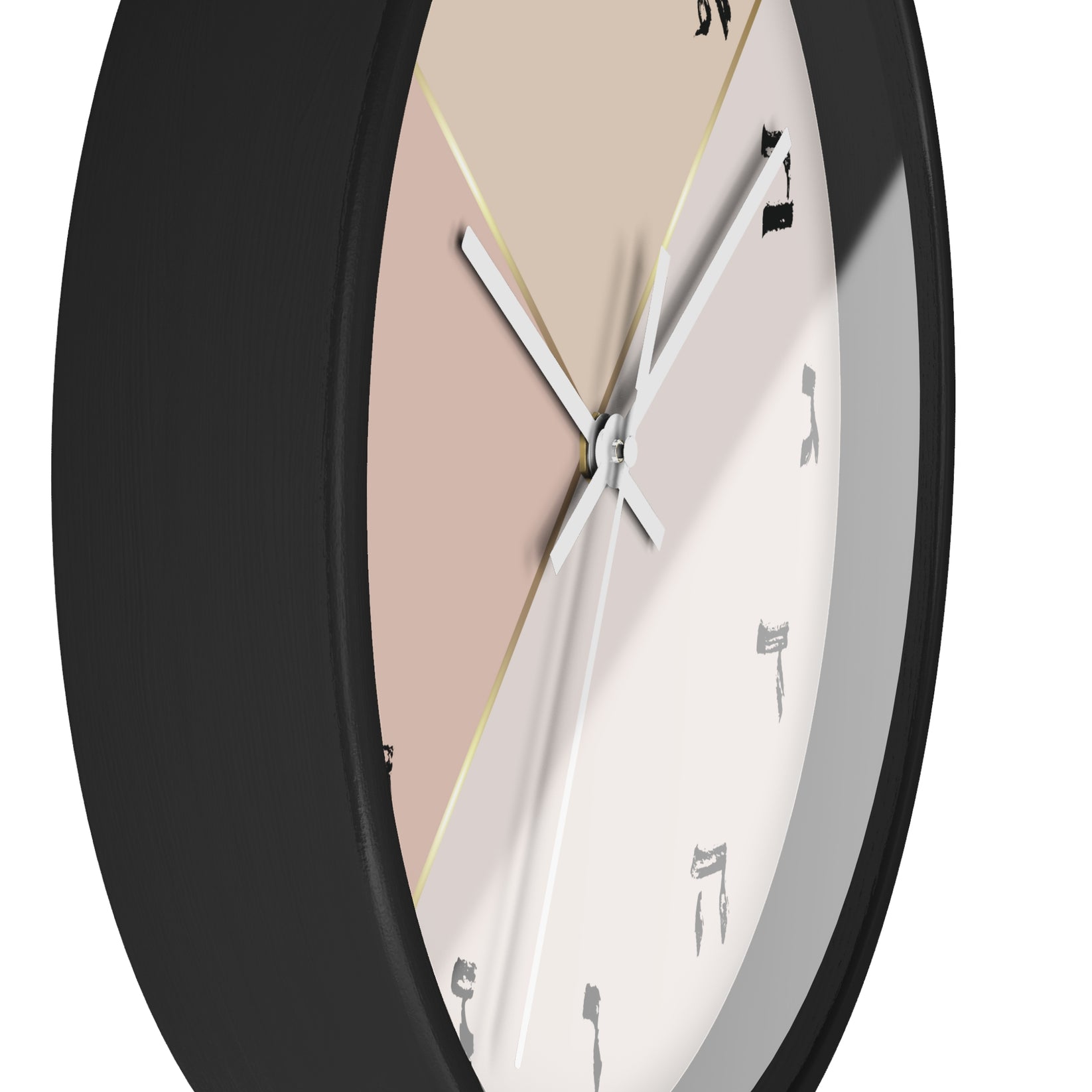 Hebrew letters wall clock with pastel and gold print tones – Ateret Designs